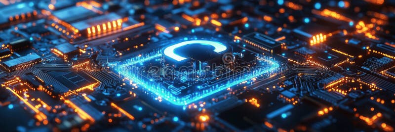 High Tech Circuit Board with Glowing Elements Illustrating Digital ...