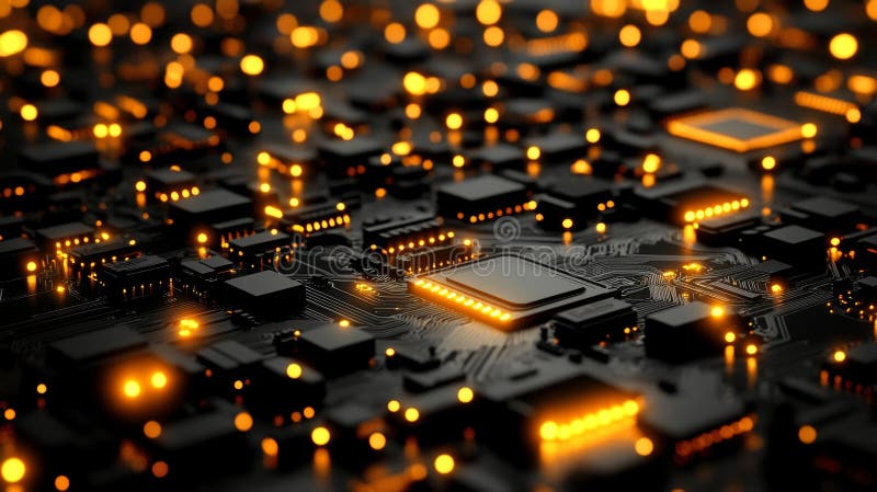 A High-tech Circuit Board with Glowing Pathways and a Main Chip Stock ...