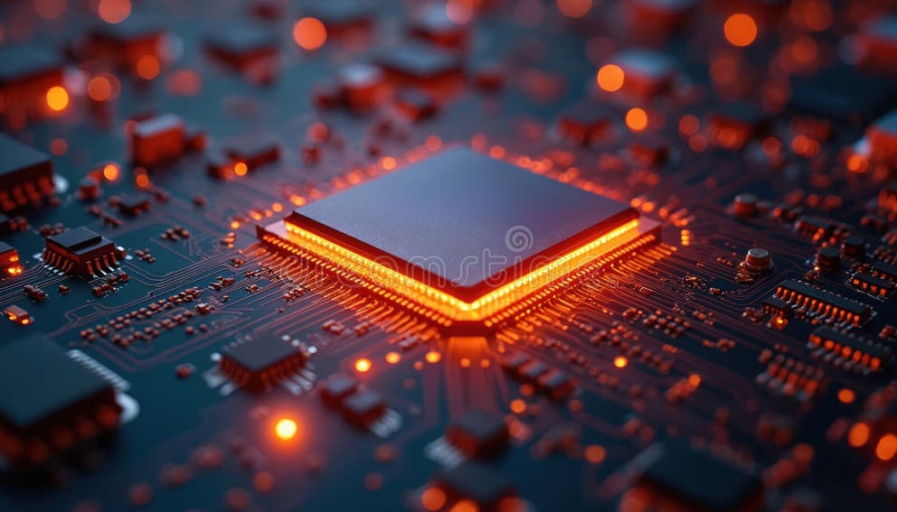 High-tech Circuit Board with Glowing Processor. Digital Tech, Modern ...