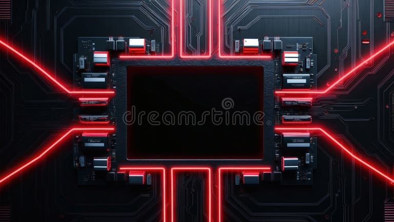 High-tech Circuit Board with Glowing Red Pathways, Symbolizing ...