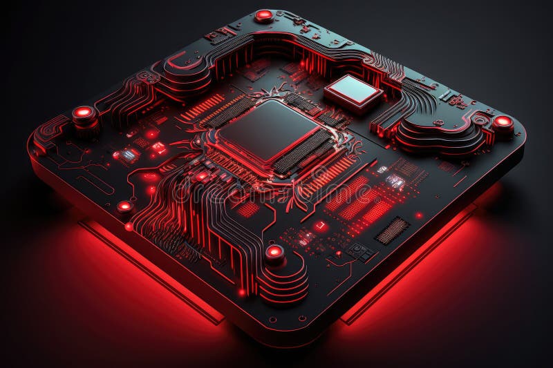 High-Tech Circuit Board with Red Highlights and a Futuristic Design ...