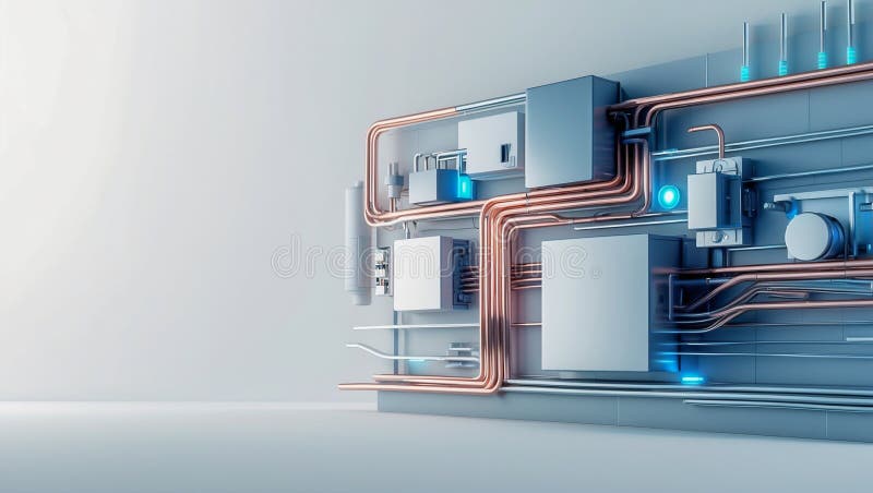 High-tech Circuit Installation with Copper Piping System Stock ...