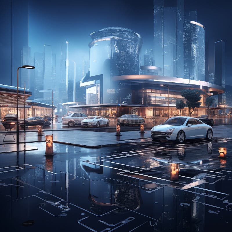 High Tech City of the Future in Blue Colors Stock Illustration ...