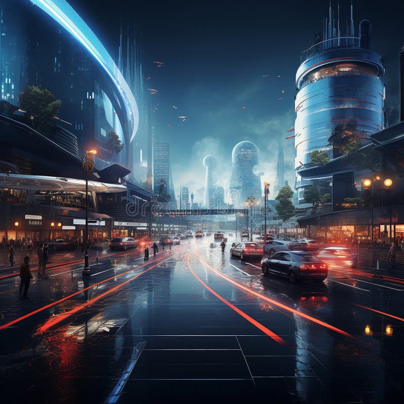 High Tech City of the Future in Blue Colors Stock Illustration ...