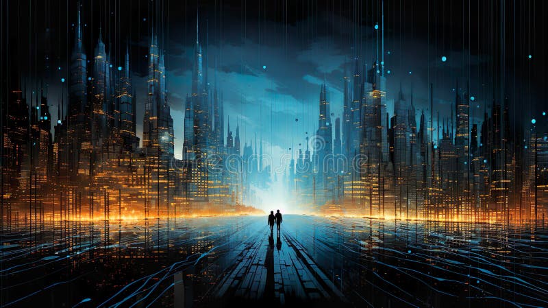 High Tech City of the Future and Modern Technology Landscape Stock ...