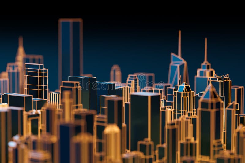 High Tech City Skyline Hologram. Stock Illustration - Illustration of ...