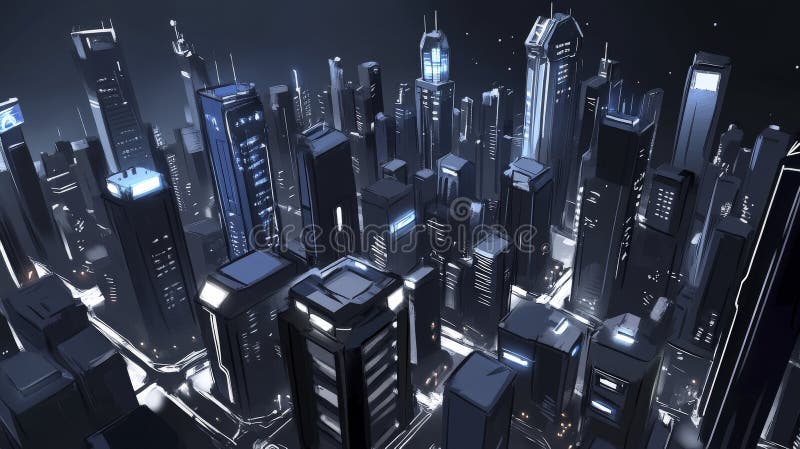 High-tech City View with Illuminated Skyscraper Designs Stock ...