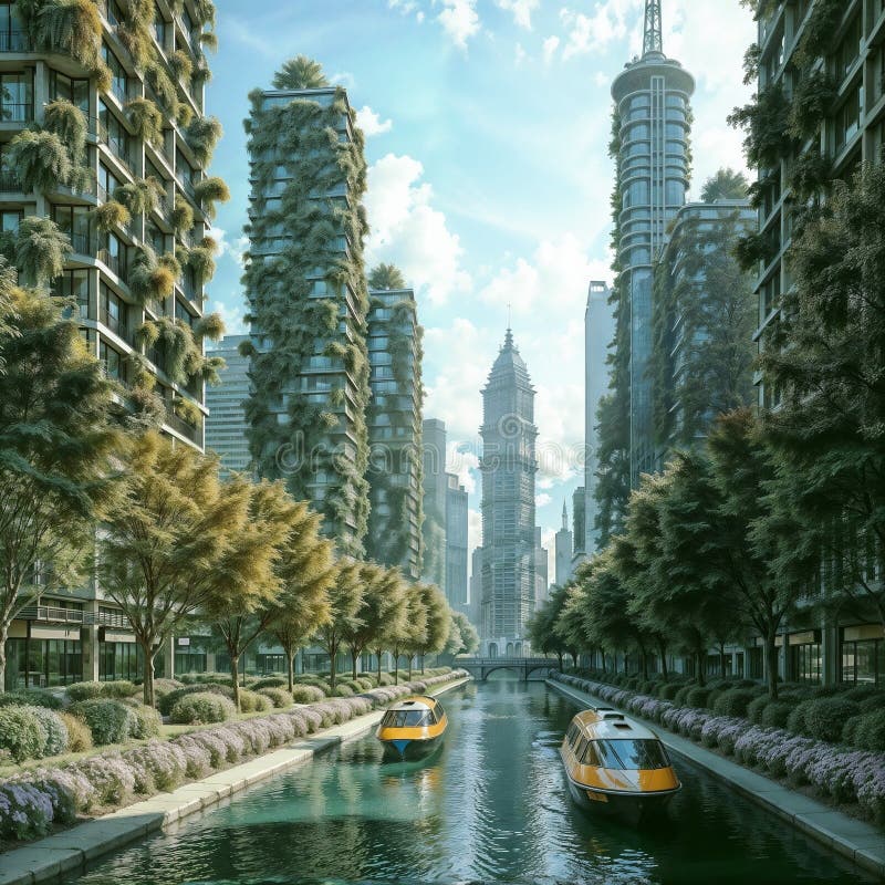 High Tech Cityscape with Modern Skyscrapers and Neon Illumination for ...