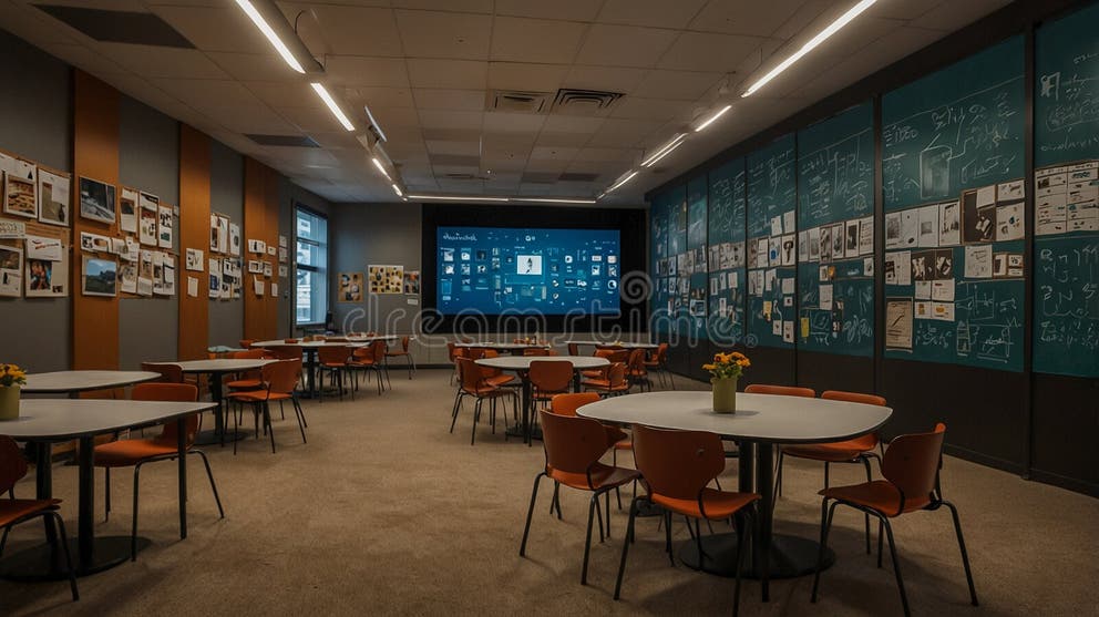 High-Tech Classroom with Digital Display Boards Stock Illustration ...