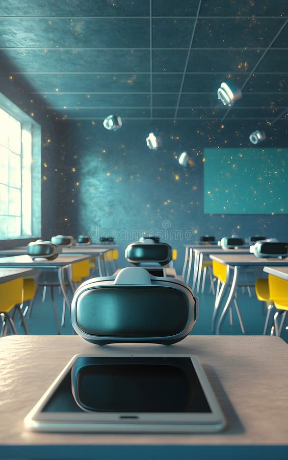 High-tech Classroom with Tablets and Virtual Reality Headsets, 3D ...