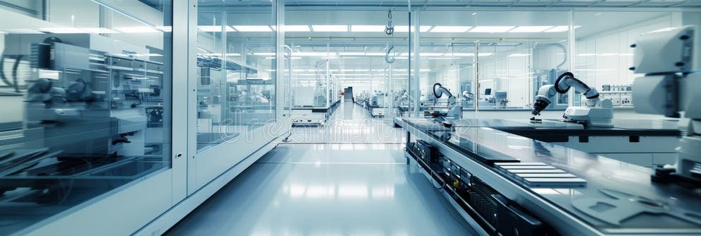 A High-tech Clean Room with Robotic Arms Delicately Assembling ...