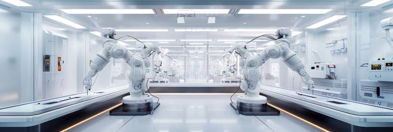 A High-tech Clean Room with Robotic Arms Delicately Assembling ...