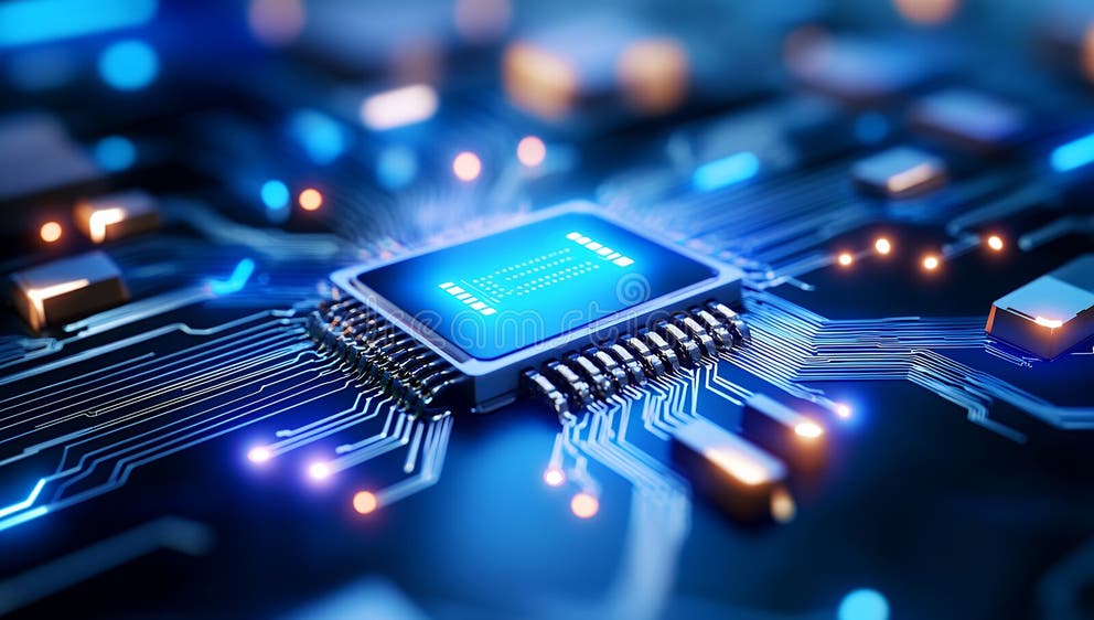 High-tech Close-up of a Central Processing Unit on a Glowing Circuit Board, Showcasing Advanced ...