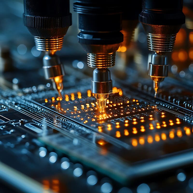 High-tech Close-up of Circuit Board with Soldering Equipment Stock ...