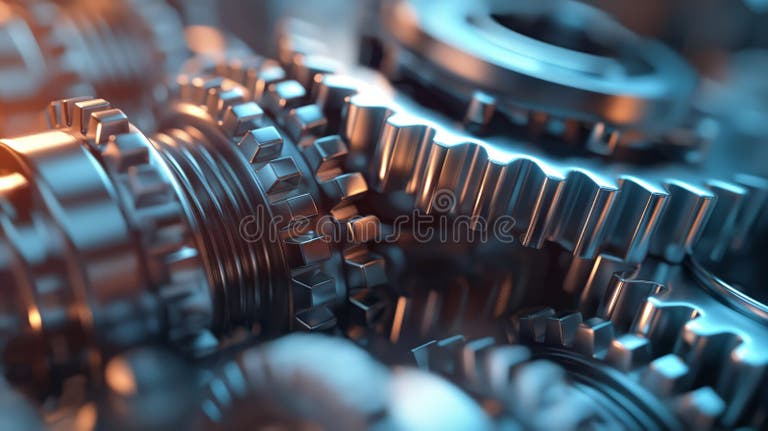 High-Tech Close-Up 3D Rendering of Interconnected Metal Gears in Motion ...