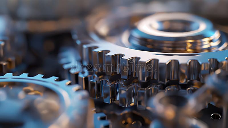 High-Tech Close-Up 3D Rendering of Interconnected Metal Gears in Motion ...