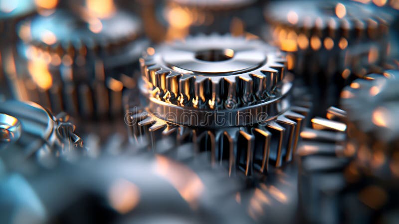 High-Tech Close-Up 3D Rendering of Interconnected Metal Gears in Motion ...