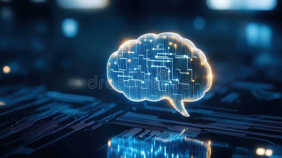 High Tech Cloud Computing Concept with a Digital Brain and Circuit Lines Representing Artificial ...