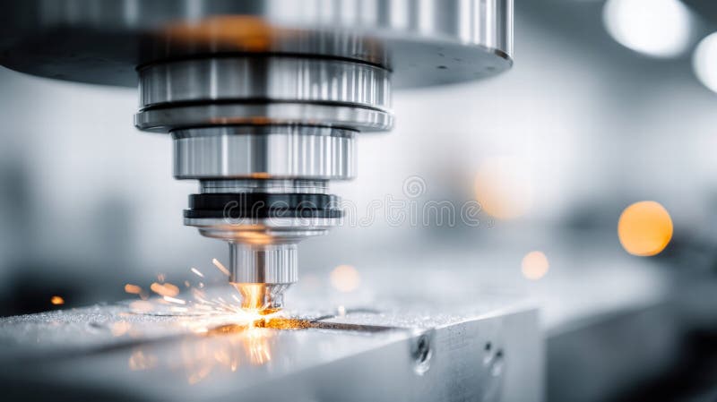 A High-tech CNC Machine Precisely Cutting Metal with Sparks Flying in ...