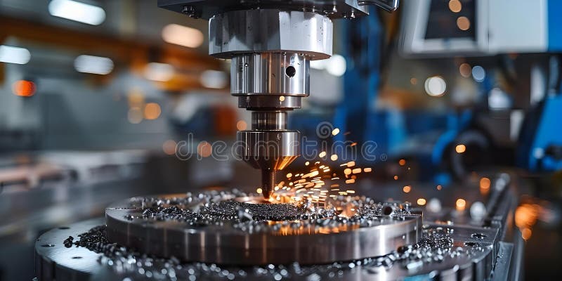 High-Tech CNC Milling Machine Demonstrating Metalworking Process ...
