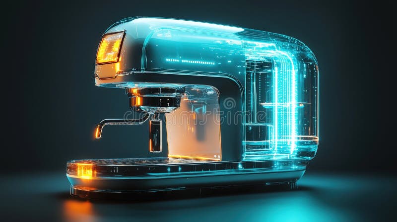 Futuristic Coffee Machine with Neon Lights Stock Image - Image of ...