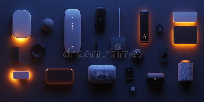 High-tech Collection of Smart Home Devices in a Sleek, Dark Setting ...