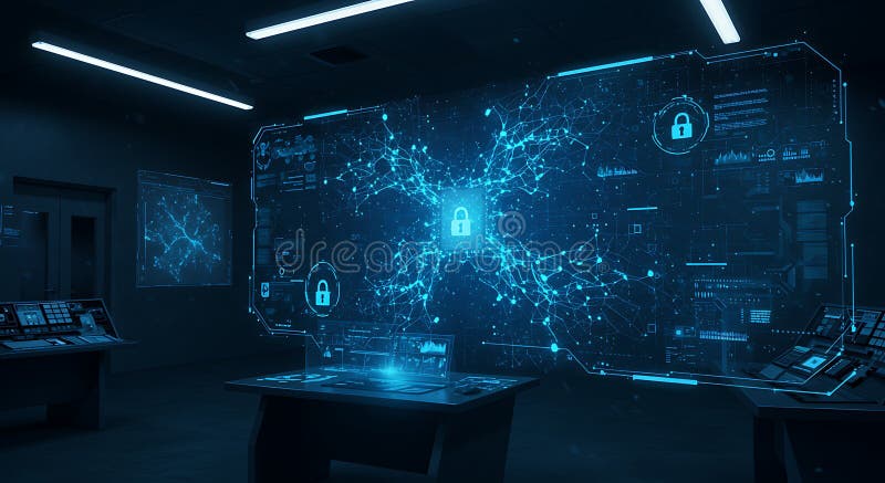 Cybersecurity Command Center with Secure Network Visualization. Stock ...