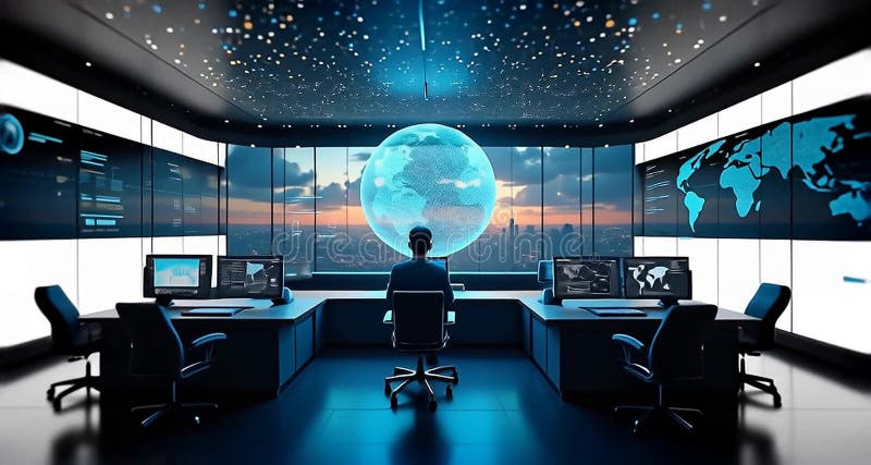 Futuristic Command Center with Glowing Data Networks Stock Footage ...