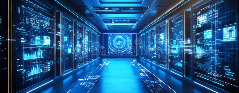 A High-tech Command Center Featuring Digital Screens and a Holographic ...