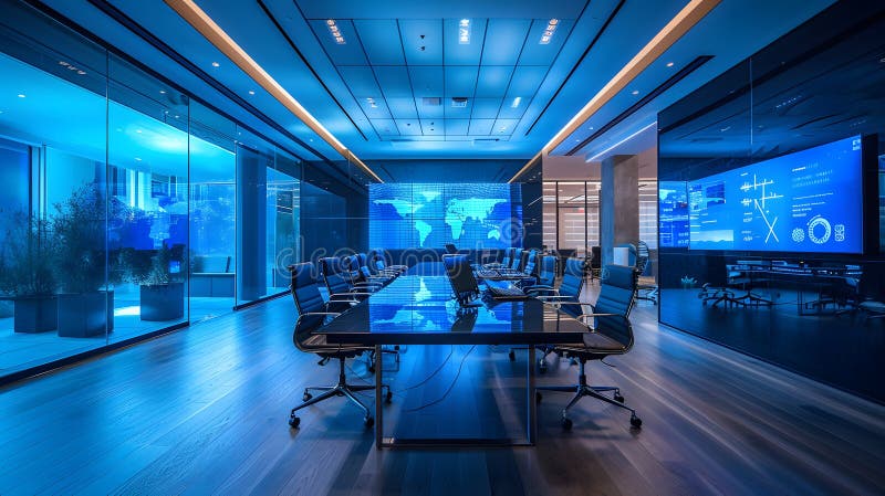 Futuristic Command Center with Interactive Touch-Screen Tables and ...