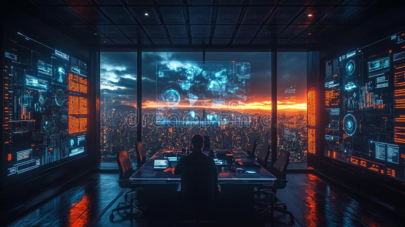 Futuristic Command Center Overlooking Cityscape Generative AI Stock ...