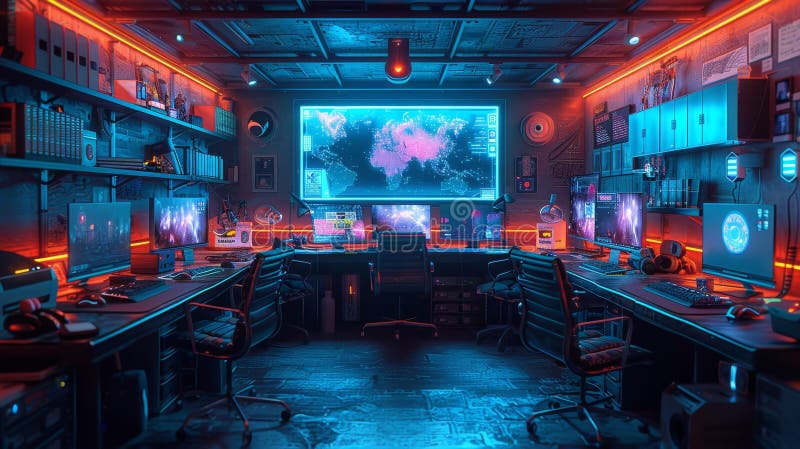 High-tech Command Center with Global Data Map - Generative Ai Stock ...