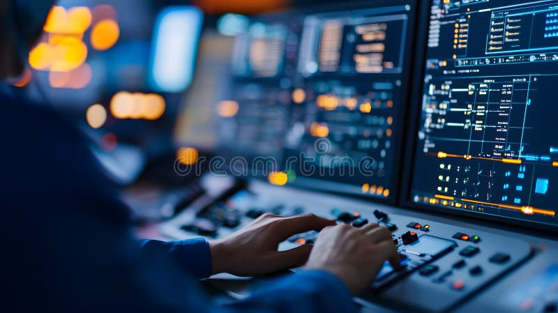 High-tech Command Center with Glowing World Map Stock Photo - Image of mission, automation ...