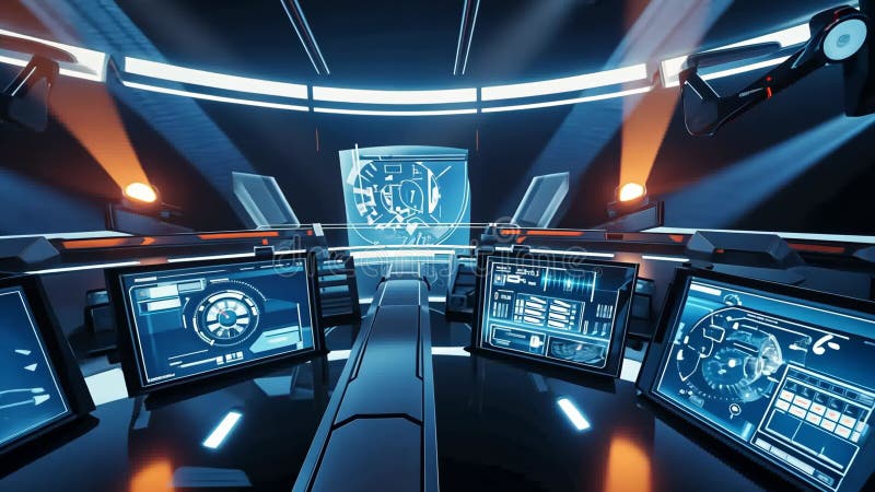 High-tech Command Center with Multiple Digital Screens and Blue ...
