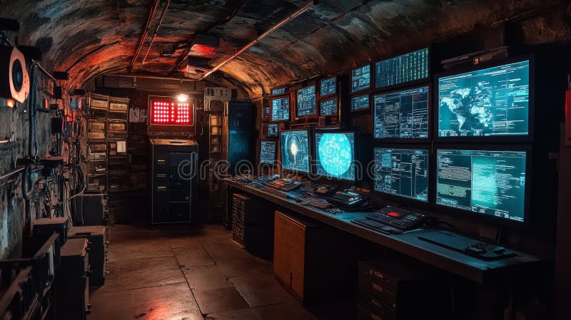 High-tech Command Center with Multiple Screens Displaying Data in an ...