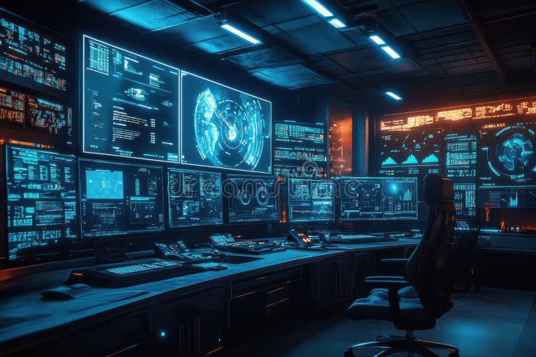 High-tech Command Center Operations Futuristic Control Room Digital ...