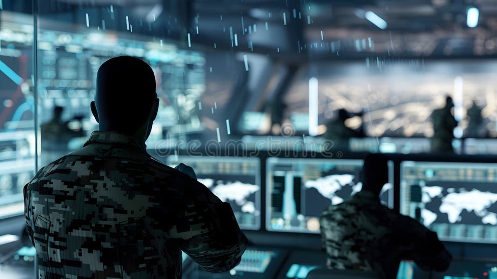 A High-tech Command Center with Rows of Monitors Display Stock Photo ...