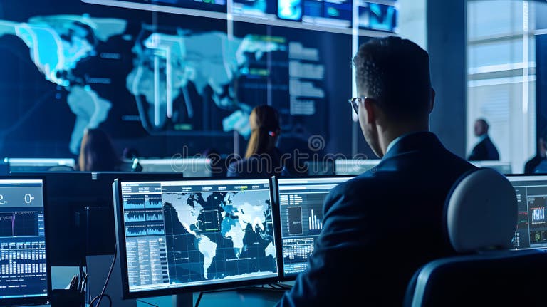 A High-tech Command Center with Rows of Monitors Display Stock Photo ...