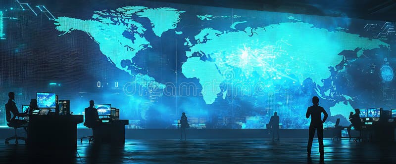 In High-tech Command Centers, Screens Display Global Operations Stock ...