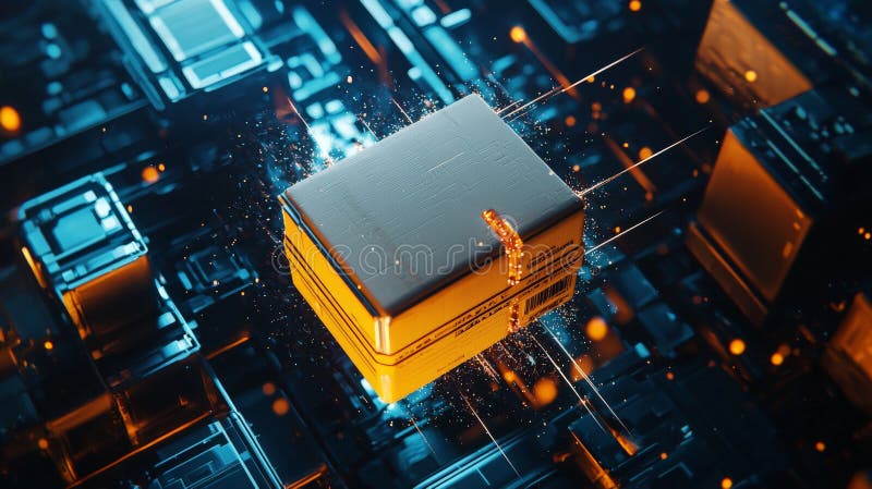 High-tech Compact Device Floating in a Digital Grid Stock Photo - Image ...