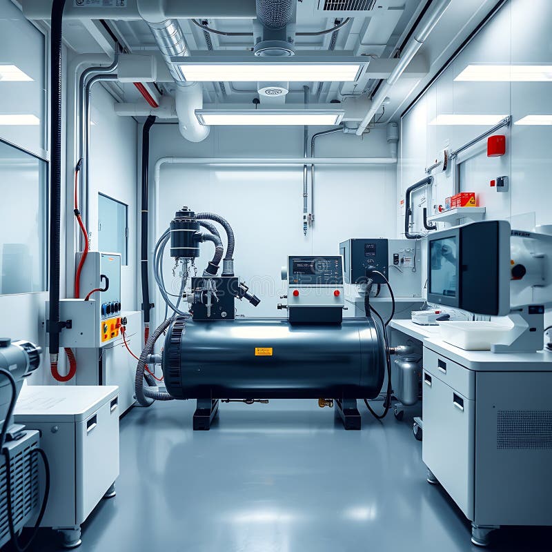 A High Tech Compressor Inside a Modern Laboratory with Clean Surfaces ...