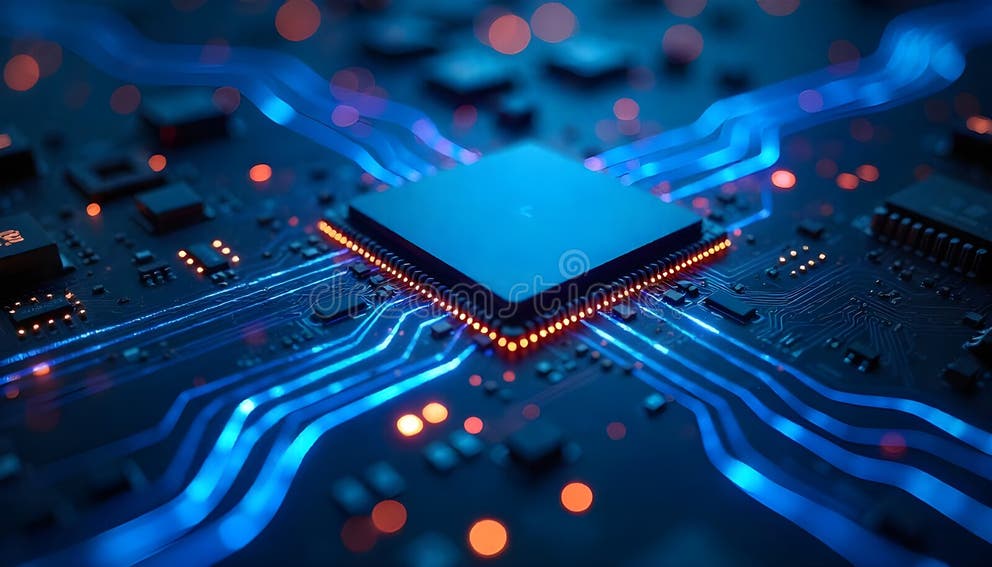 High-Tech Computer Circuit Board with Illuminated Components Stock ...