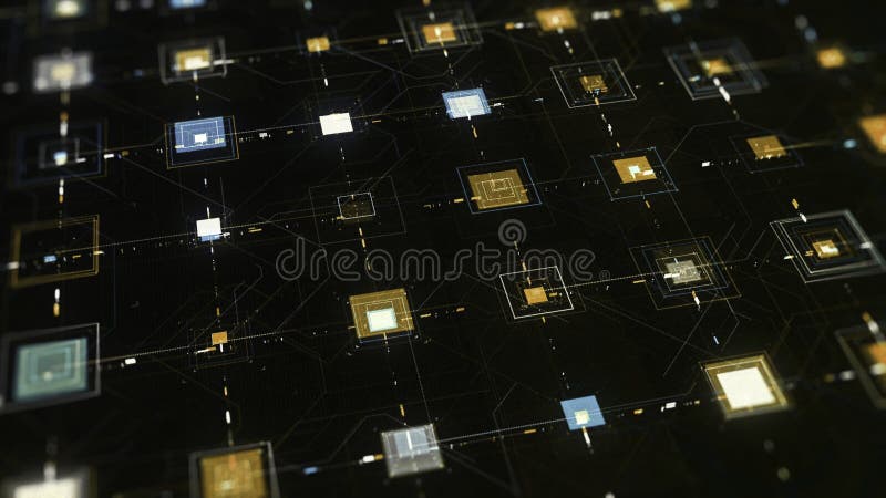 High Tech Computer Circuit Board with Many Signals Flowing Fast on ...