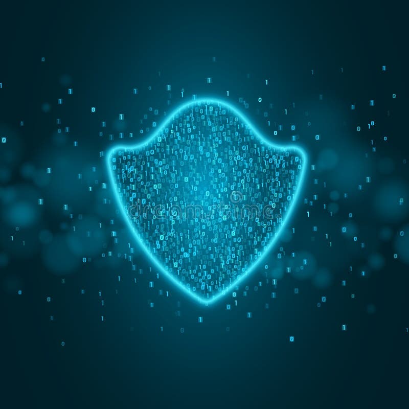 Information is Protected. Blue Glowing Neon Shield. Neon Banner. the ...