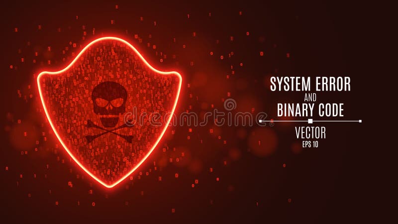 High-tech Computer Concept. a Red Glowing Neon Shield from a Binary ...