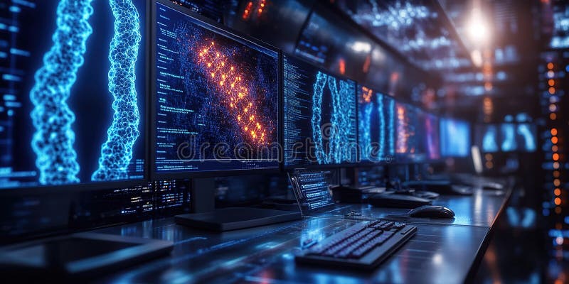 High-tech Computer Lab Displaying Advanced Data Visualization and ...