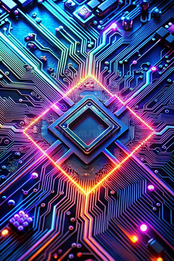High Tech Computer Processor with Vibrant Neon Lights and Intricate ...