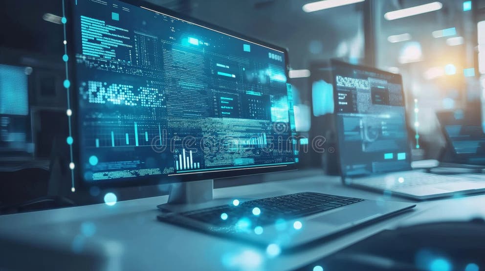 High-tech Computer Screen with Digital Data Visualization Stock Image ...