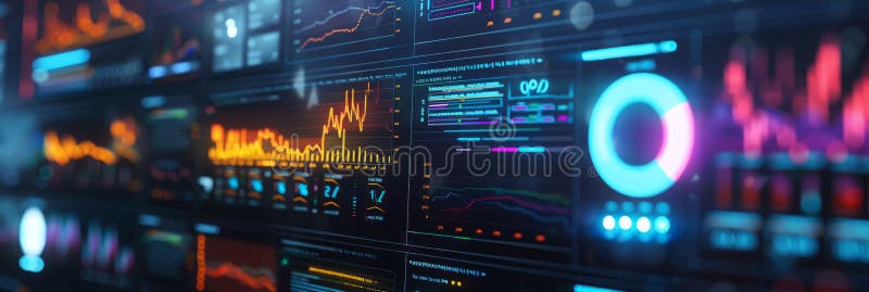 A High-tech Computer Screen Displaying a Detailed Network Monitoring Dashboard with Real-time ...
