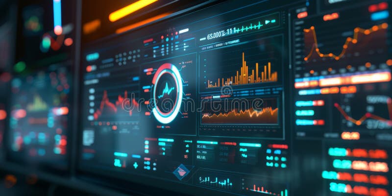 A High-tech Computer Screen Displaying a Detailed Network Monitoring Dashboard with Real-time ...